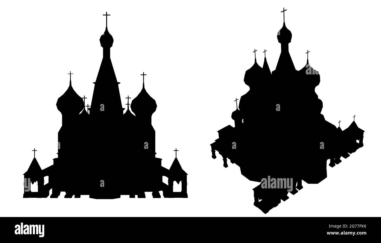 Silhouette of a sacred temple with domes isolated on a white background ...