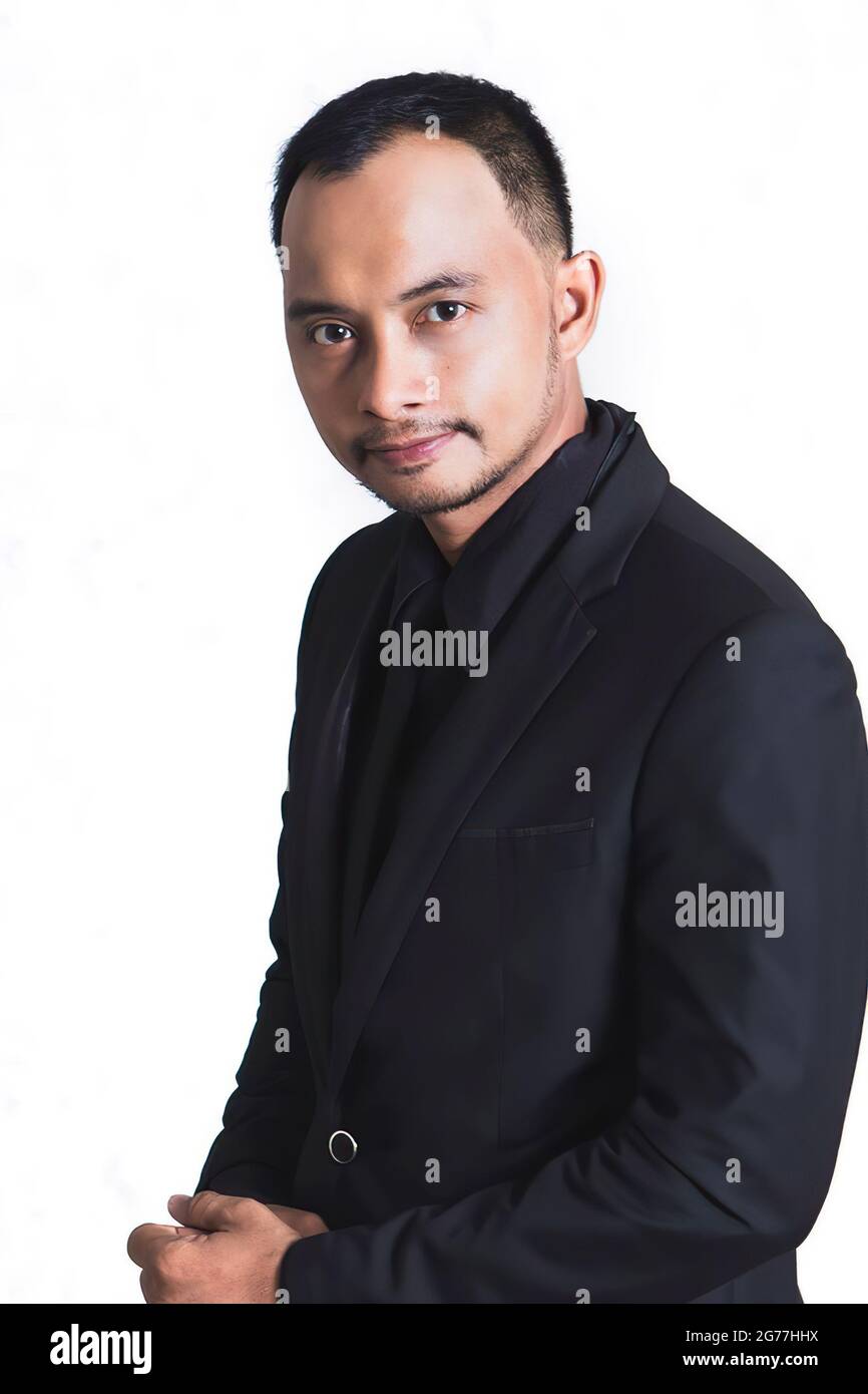 Dark handsome man in a suit.Asian guy, calm personality.Mustache, dark ...