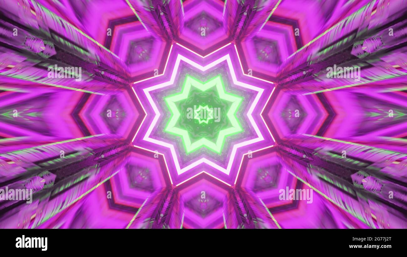 3D rendering of a glowing pink hypnotic pattern in a star shape with ...