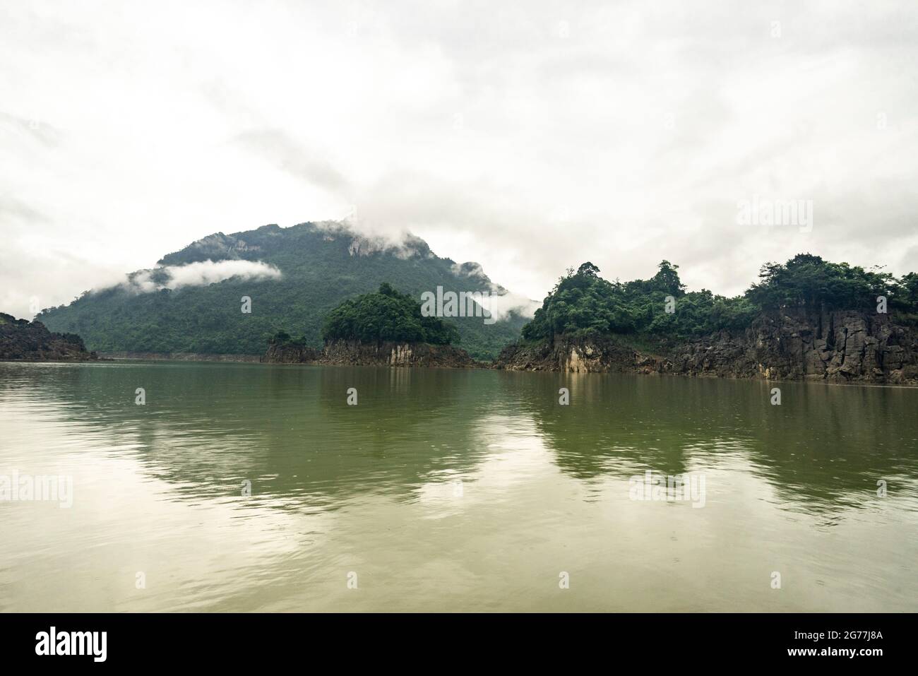 Nice land with mountain view in Na Hang lake Stock Photo - Alamy
