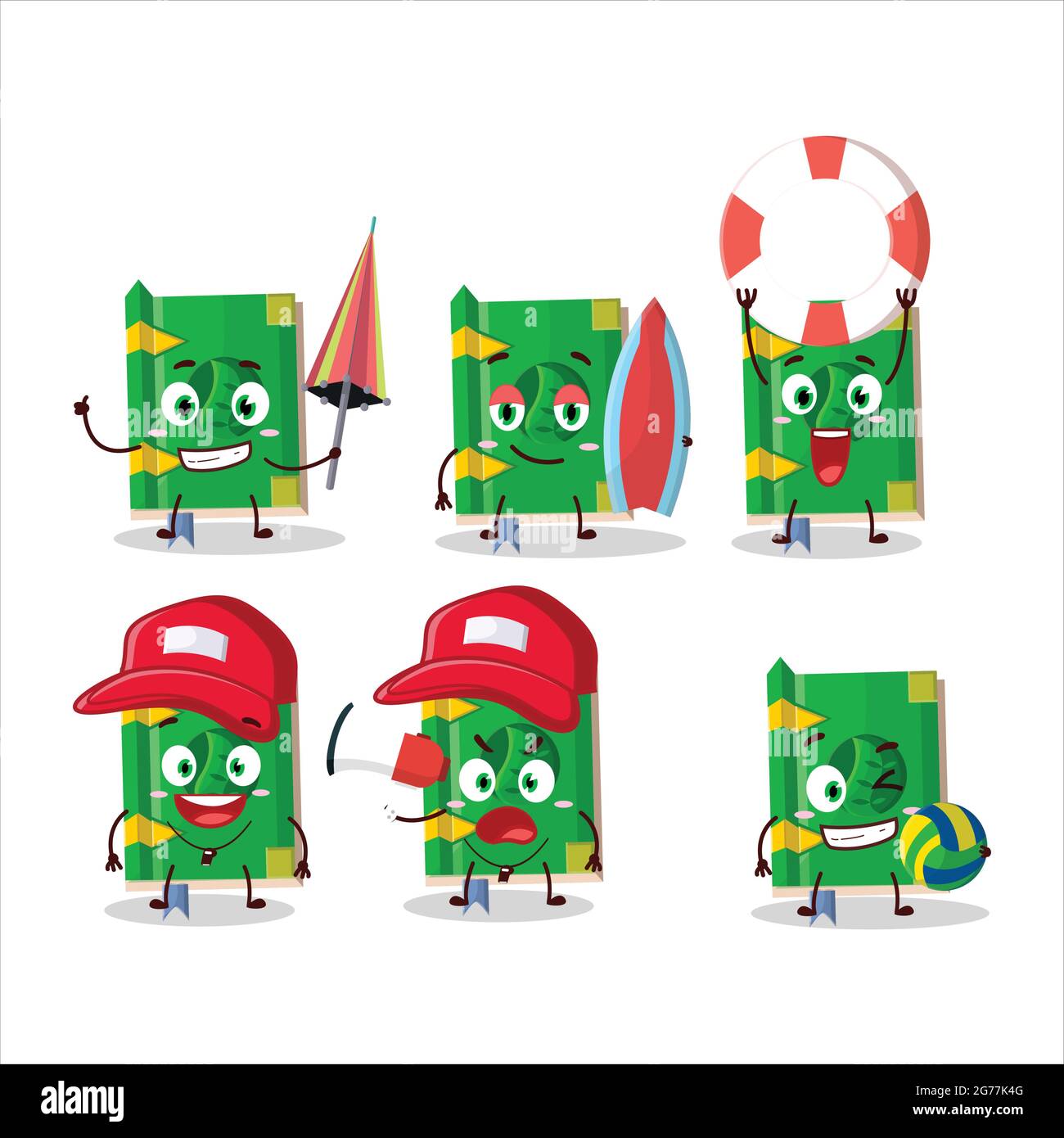 Happy Face earth book of magic cartoon character playing on a beach ...