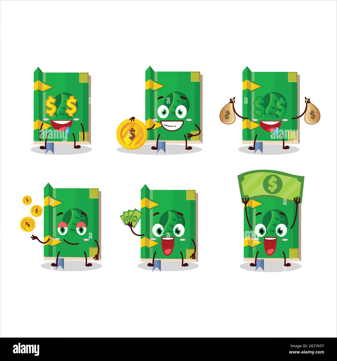 Earth book of magic cartoon character with cute emoticon bring money ...