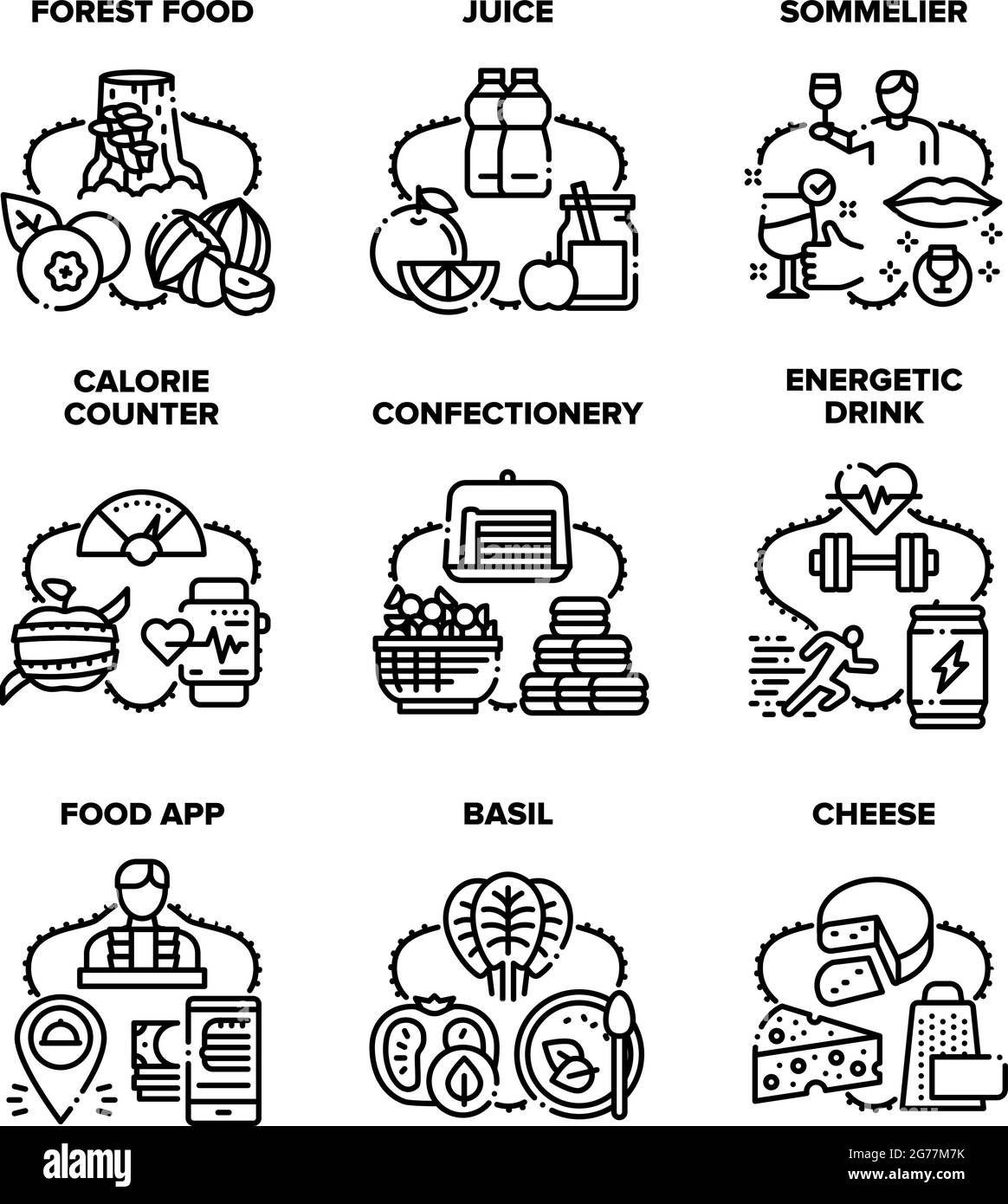 Food Application Set Icons Vector Black Illustration Stock Vector Image ...