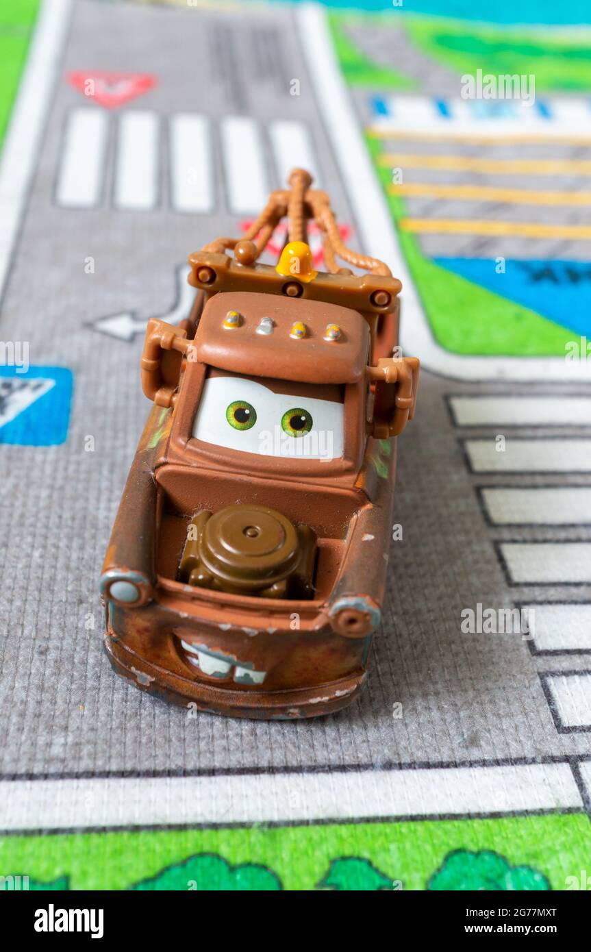 POZNAN, POLAND - Sep 10, 2018: A closeup of Disney Tow Mater pick up ...