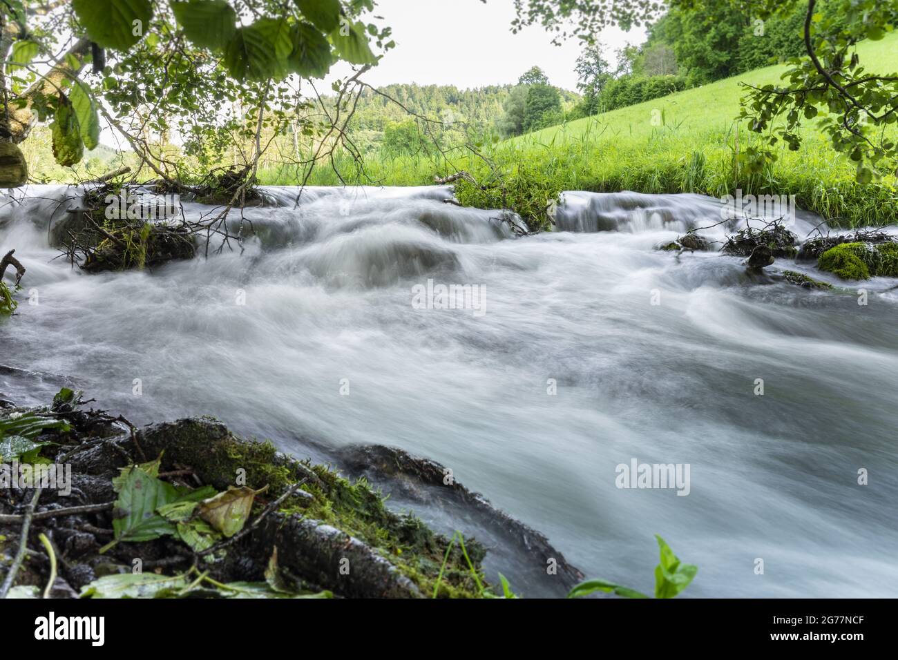 Beautiful scenery of a river in a green land Stock Photo - Alamy