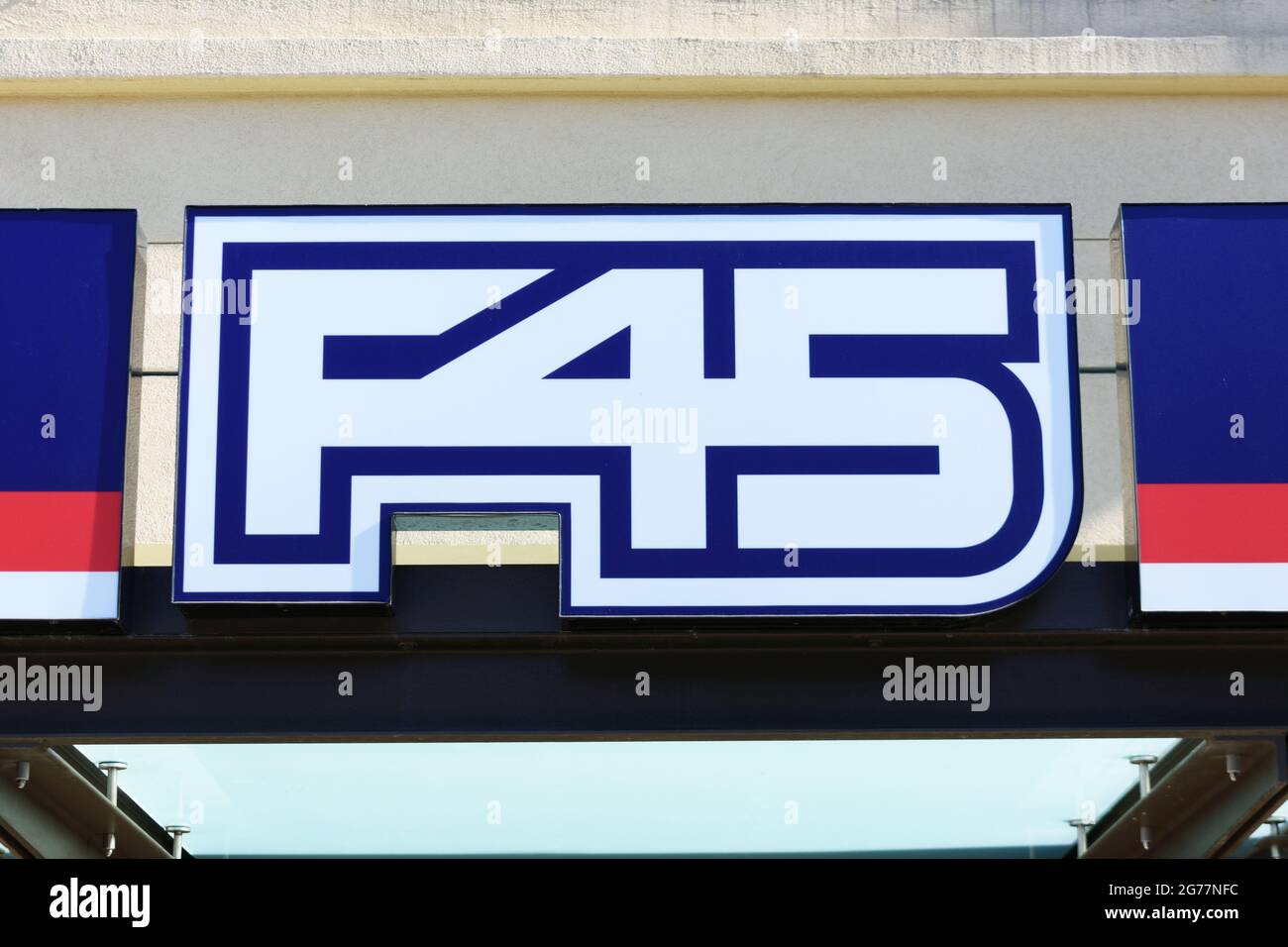 F45 Training sign, logo above the entrance to fitness studio - San Jose ...