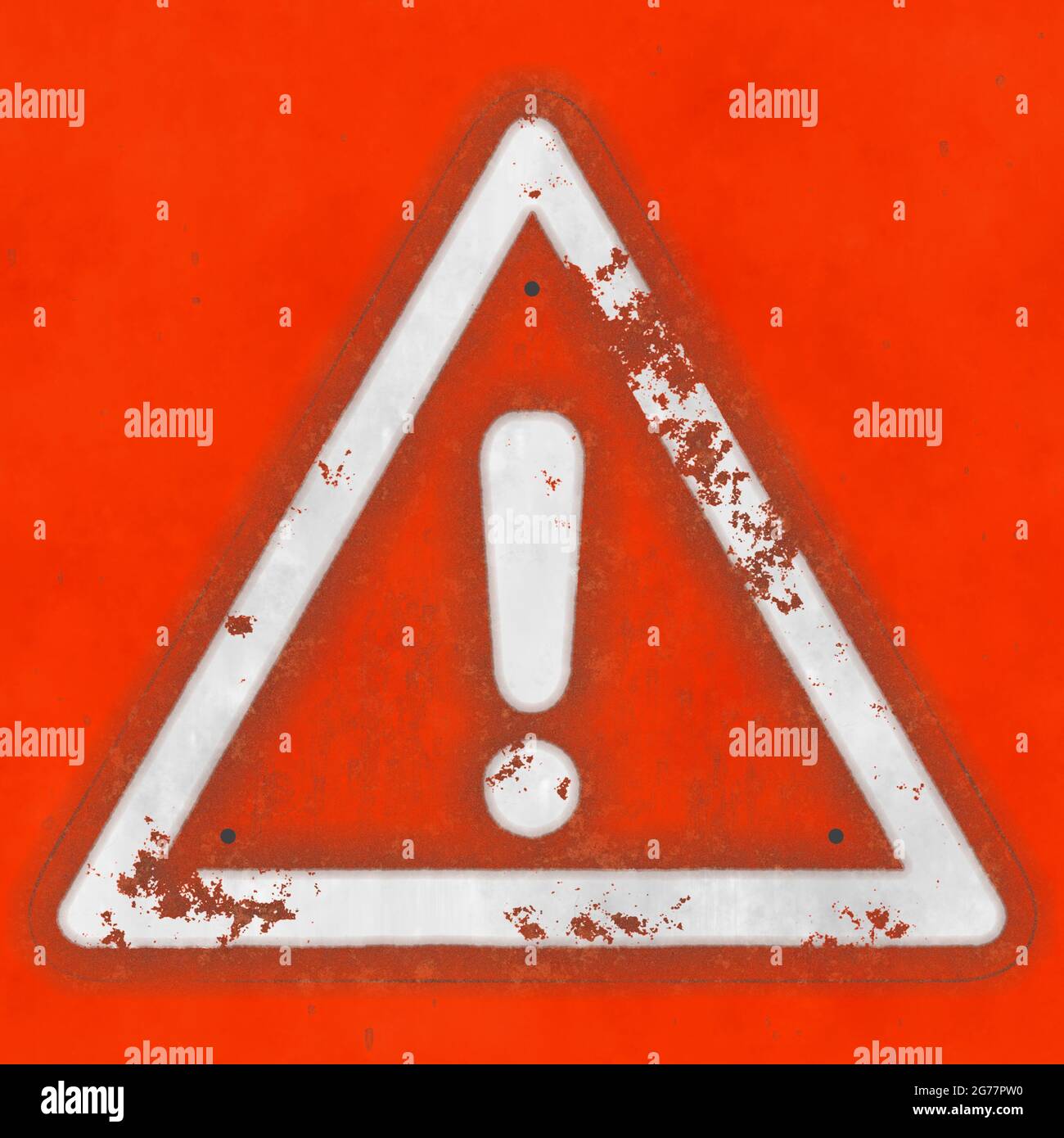 Illustration of triangle warning grunge sign isolated on red background ...