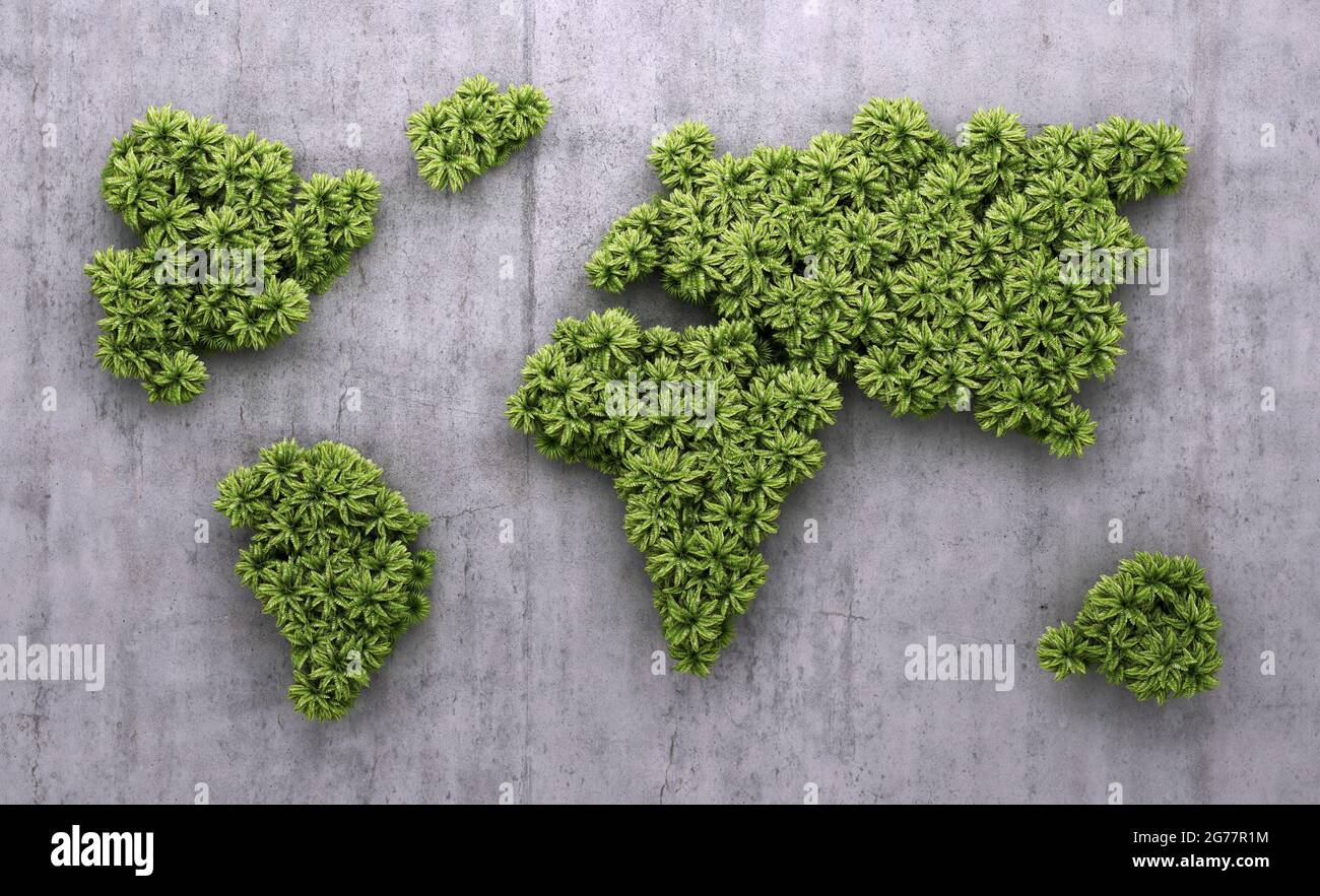 Ecology world map, green forest design, 3d rendering Stock Photo - Alamy