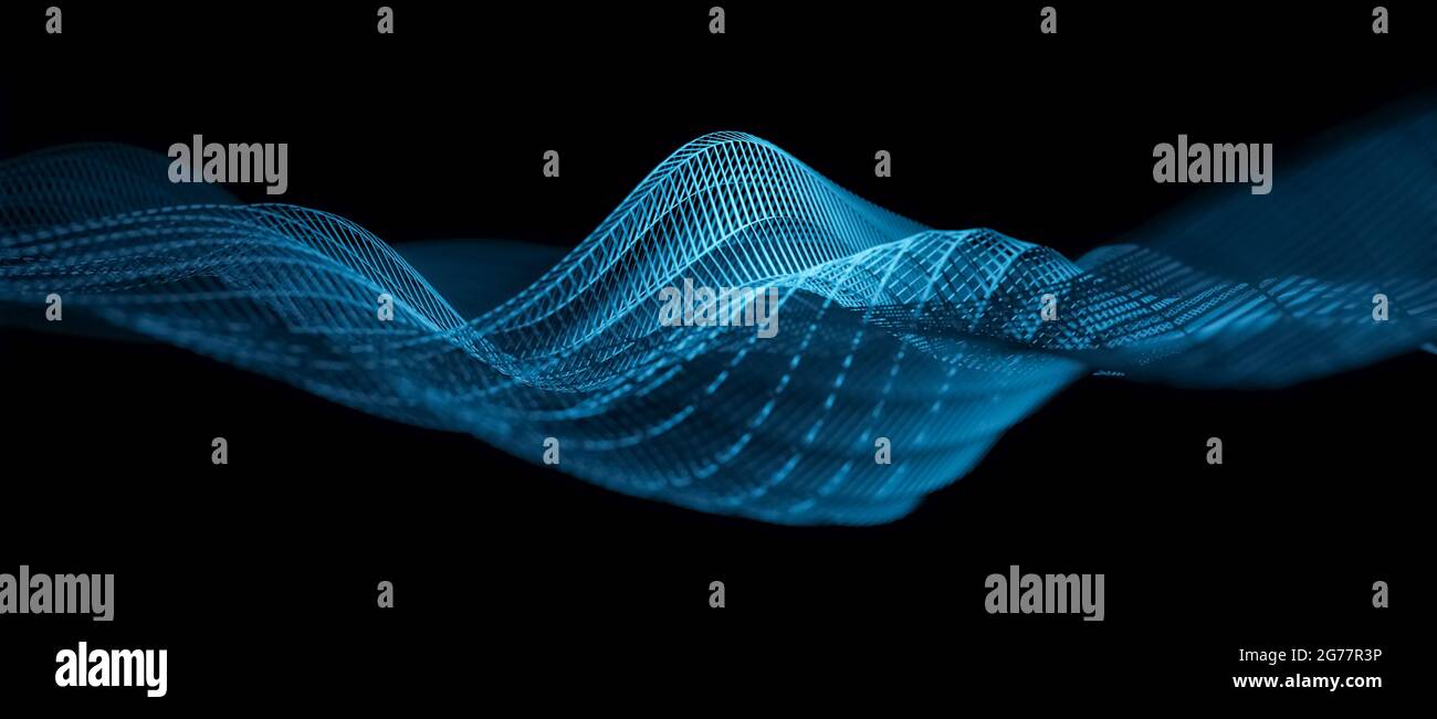 Blue Wireframe Wave Structure Modern Abstract Virtual Grid Background Audio Soundwaves