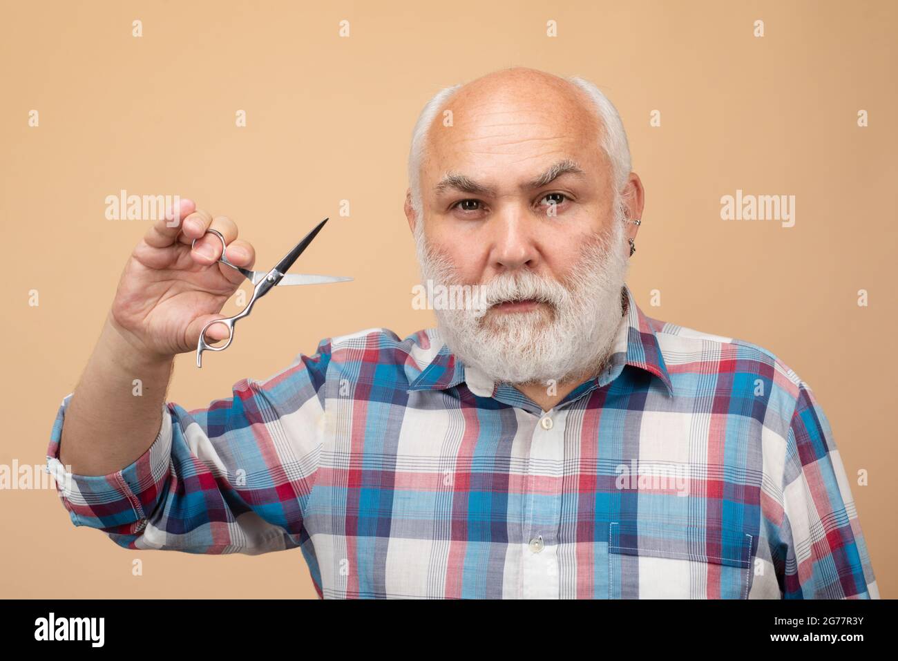 Old man with barber scissors. Barber shop barbershop concept Stock ...