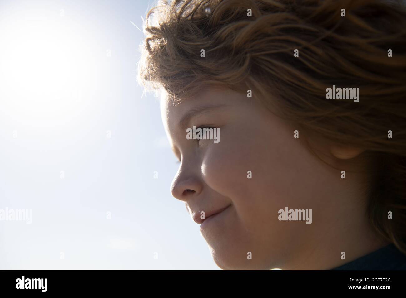 Portrait of little boy. Concept of kids profile face close-up. Head ...