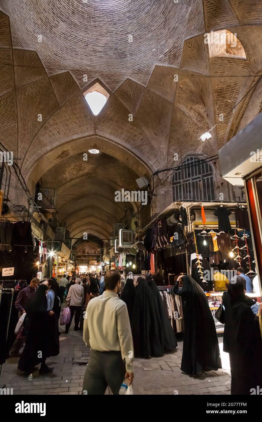 Tehran bazaar, historical trading center with arched passageway as ...