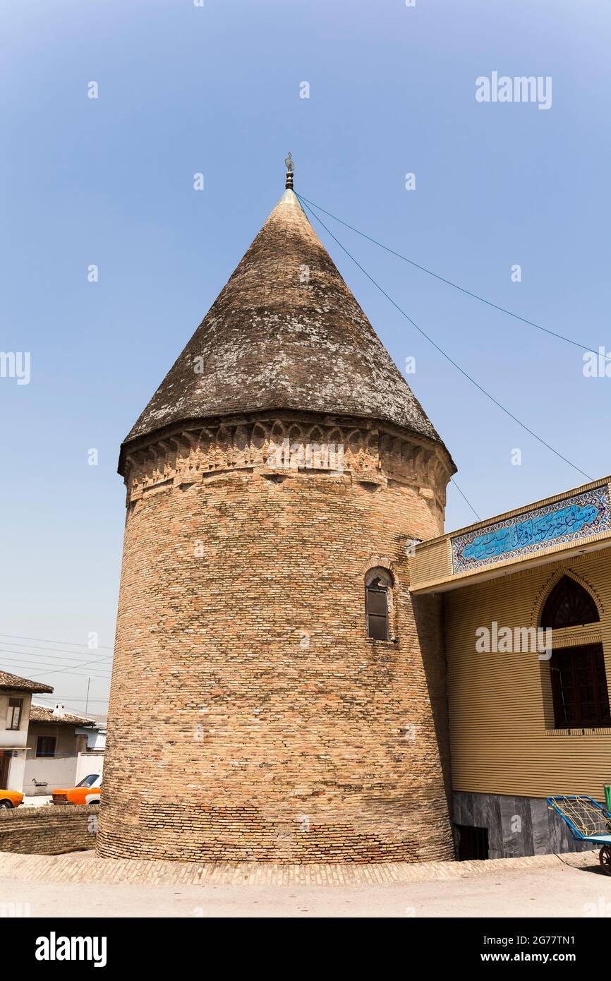 Historical brick tomb tower, Imamzadeh Yahya(Imamzadeh ye Yahya), Holy ...