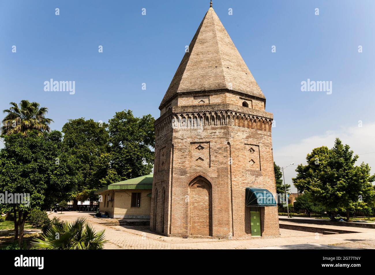 Historical brick tomb tower, Imamzadeh Abbas(Imamzadeh ye Abbas), Sari ...