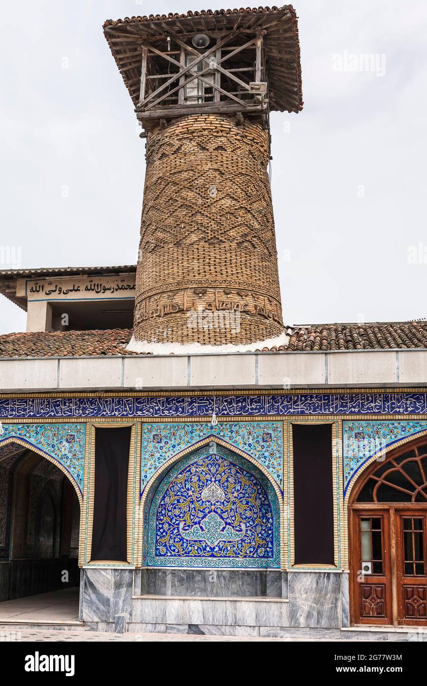 Old brick tower of Jame Mosque of Gorgan, Jameh Mosque, central mosque ...