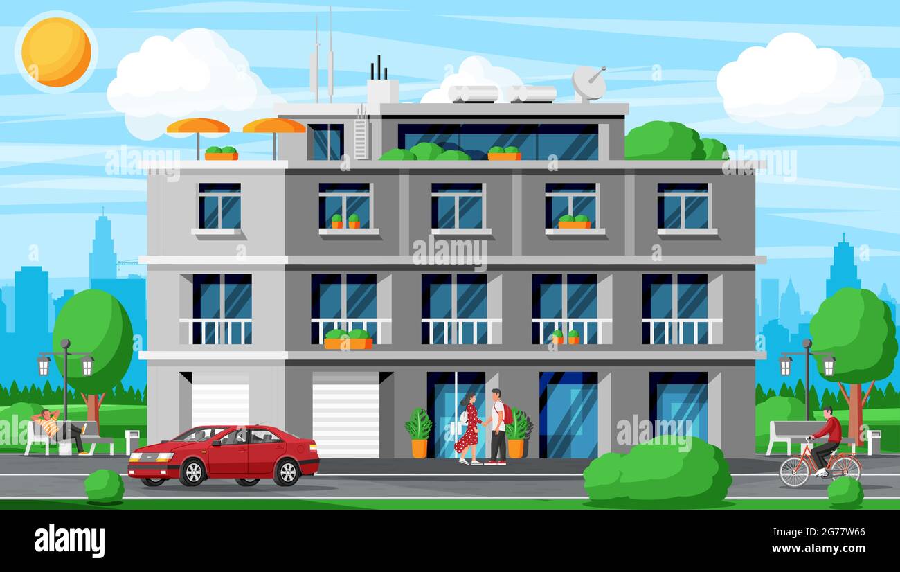 Modern Apartment Building Landscape Stock Vector Image & Art - Alamy