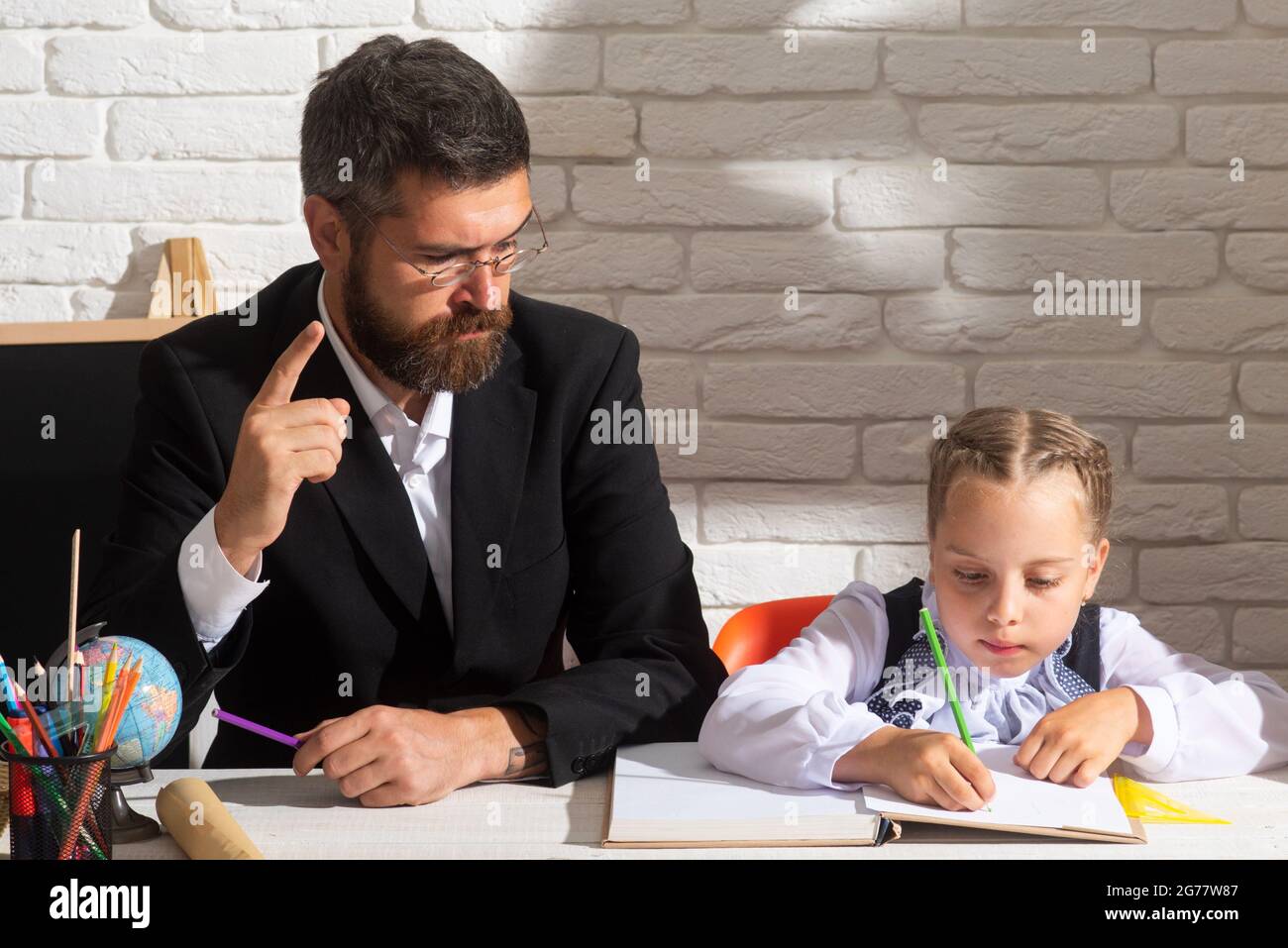 Kids education, elementary school and learning concept. Concentrated ...