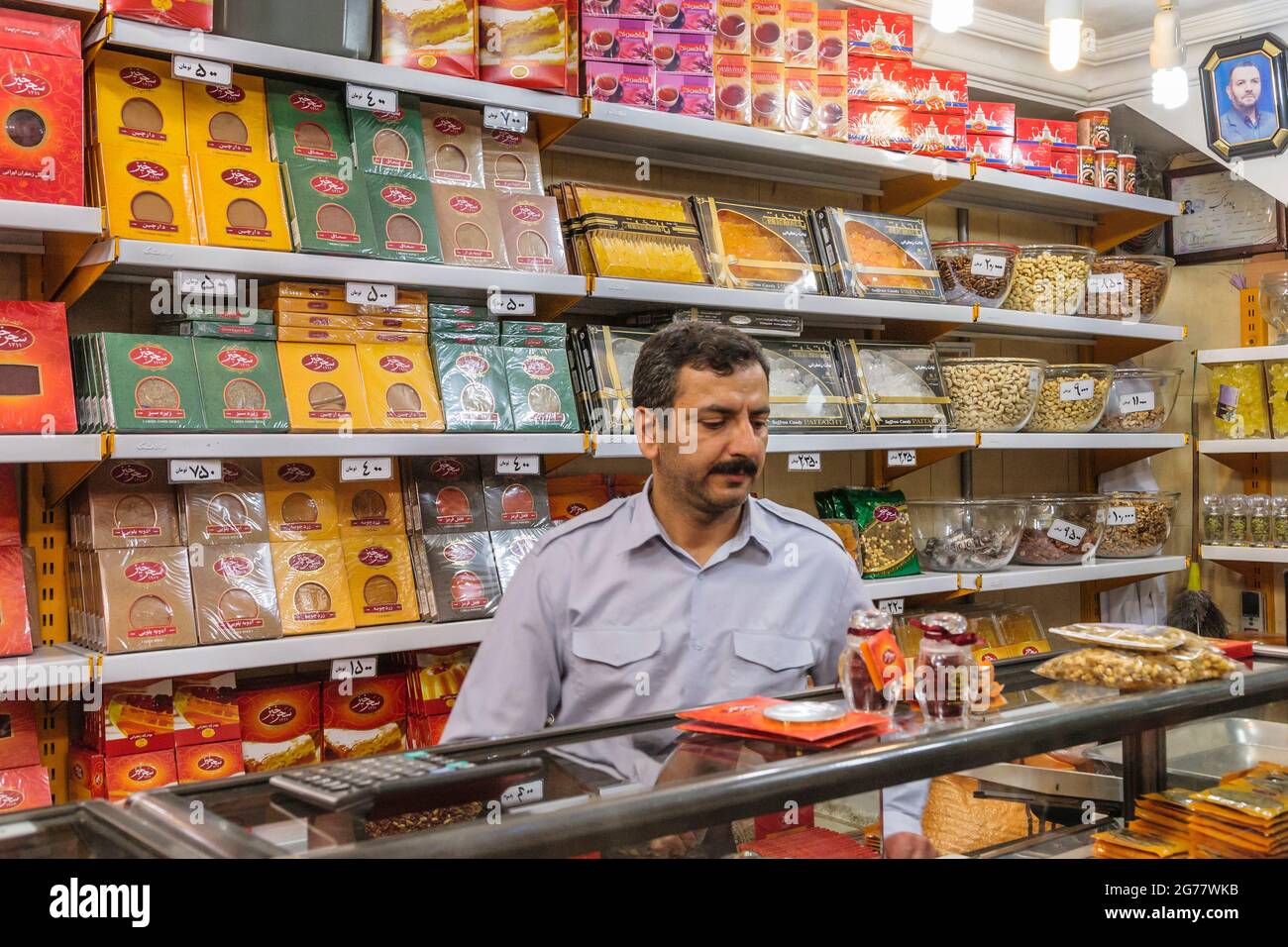 Shopkeeper of spice shop, Mashhad, Razavi Khorasan Province, Iran ...