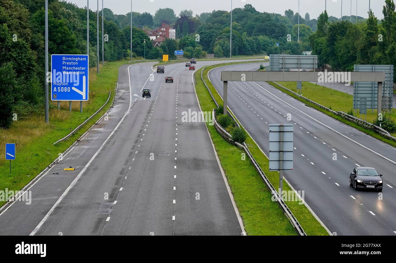 The M62 motorway in Liverpool at rush hour when traffic is normally at ...