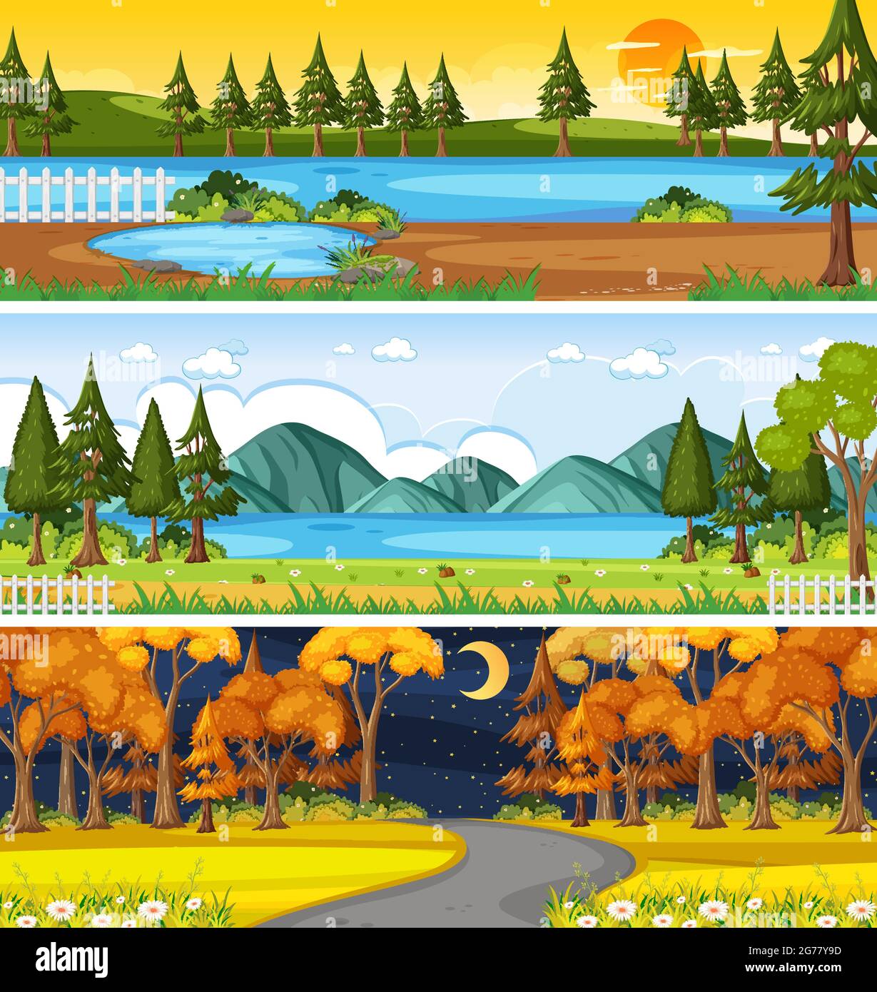 Set of different nature horizontal scenes illustration Stock Vector ...