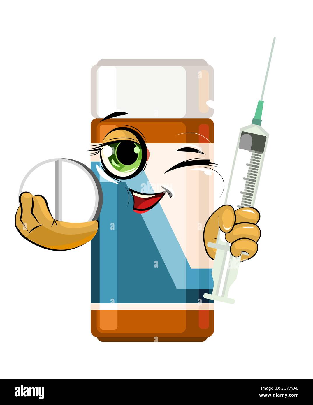 Fun medicine. Illustration for children. Syringe. The bubble character ...
