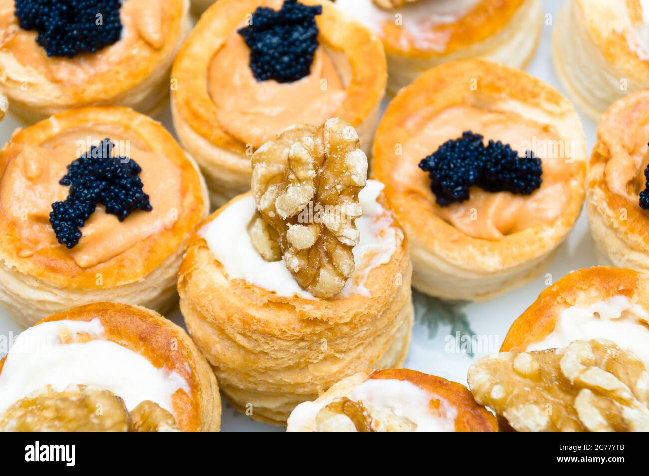 Top view of a selection of various seafood canapes Stock Photo - Alamy
