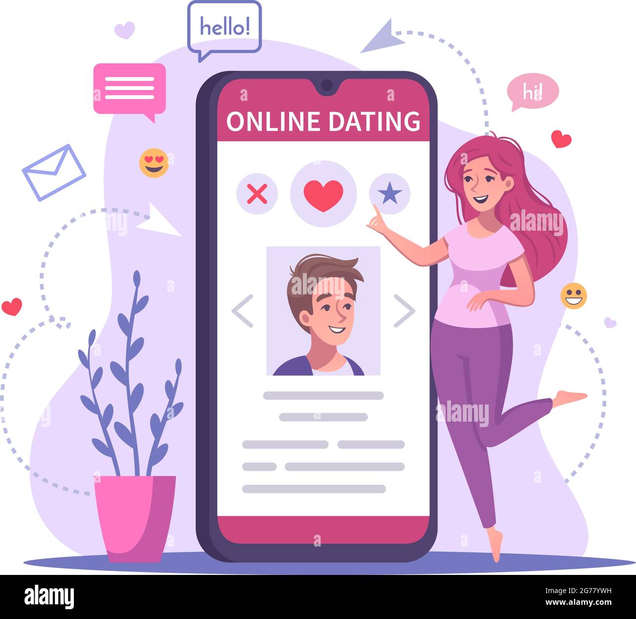 Virtual relationships online dating cartoon composition with image of ...
