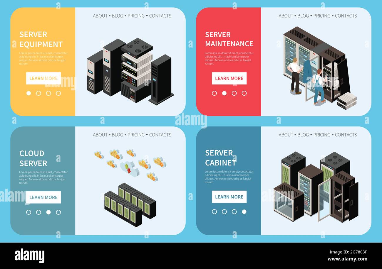 Datacenter isometric colored banner set with server equipment server ...