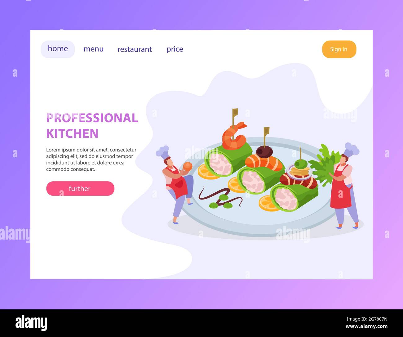Professional kitchen landing page with clickable buttons editable text ...