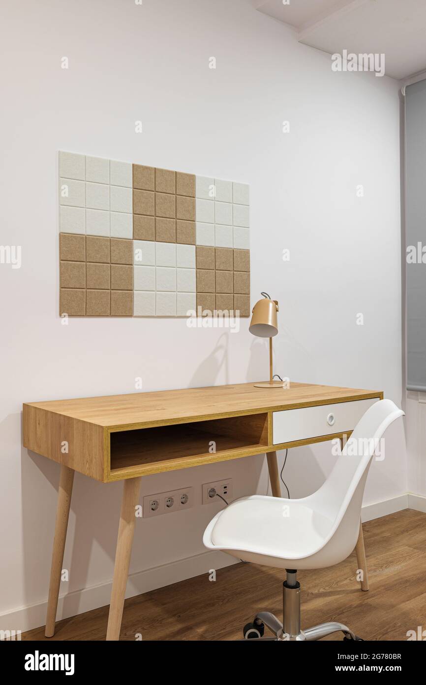 Stylish and minimalist room interior with modern comfortable workplace ...