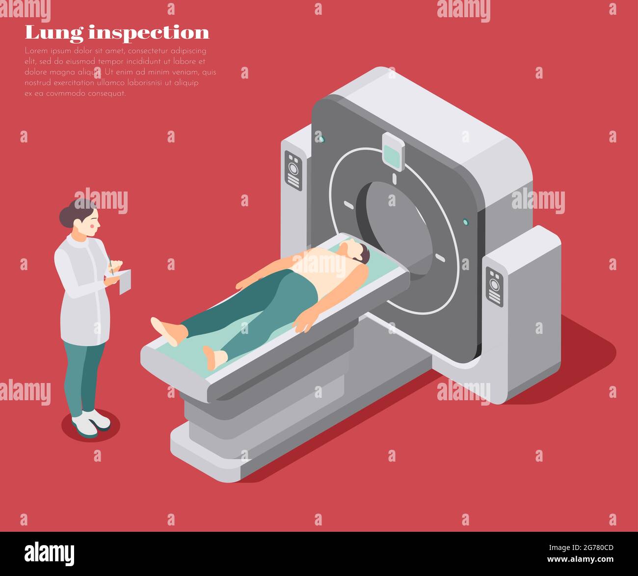 Lung inspection poster with diagnostic scan symbols isometric vector ...