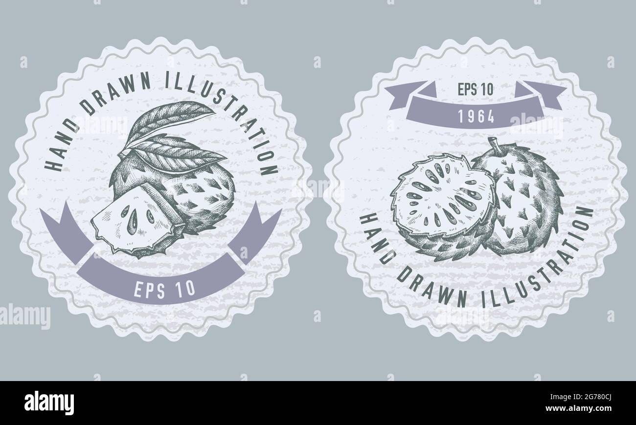 Monochrome labels design with illustration of soursop Stock Vector ...