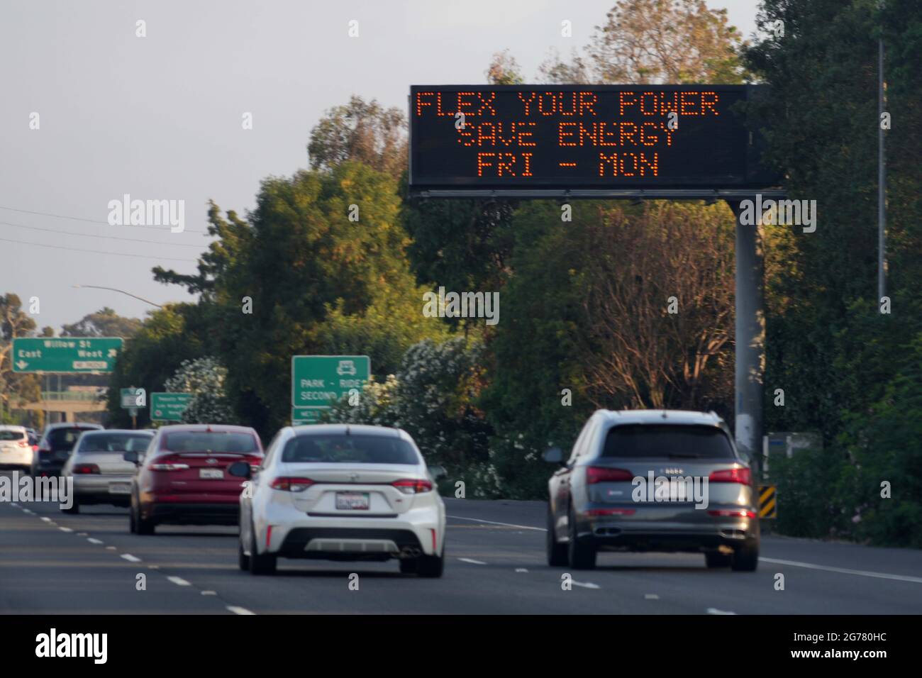 A Flex Alert advisory message on a CalTrans message board on the ...