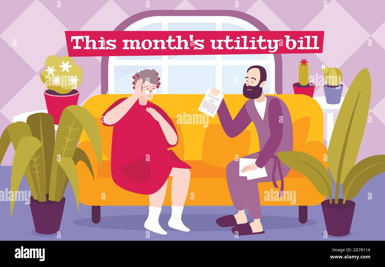 Shock payment utilities bill flat composition with text and home ...