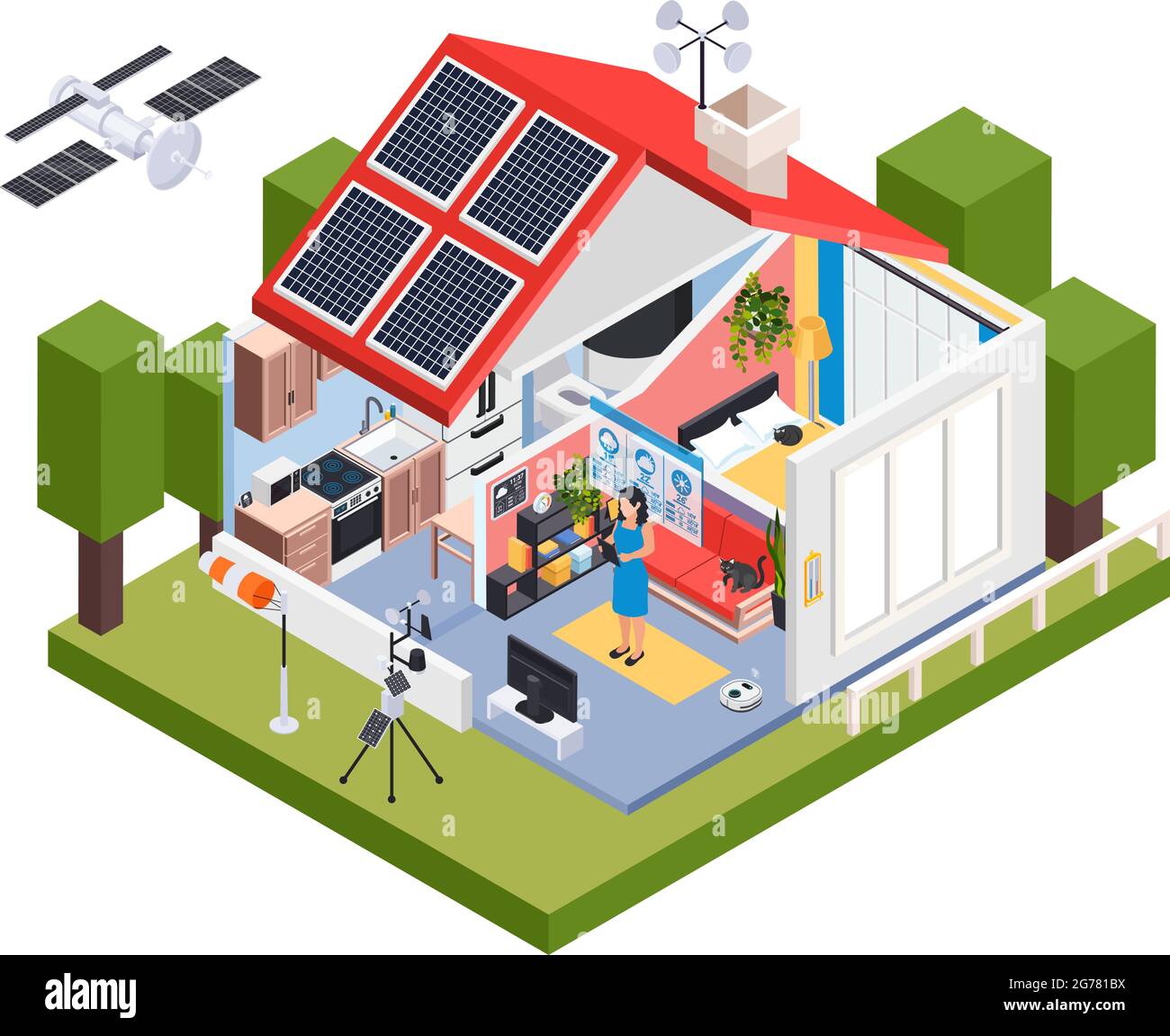 Meteorology weather forecast isometric composition with outdoor view of ...
