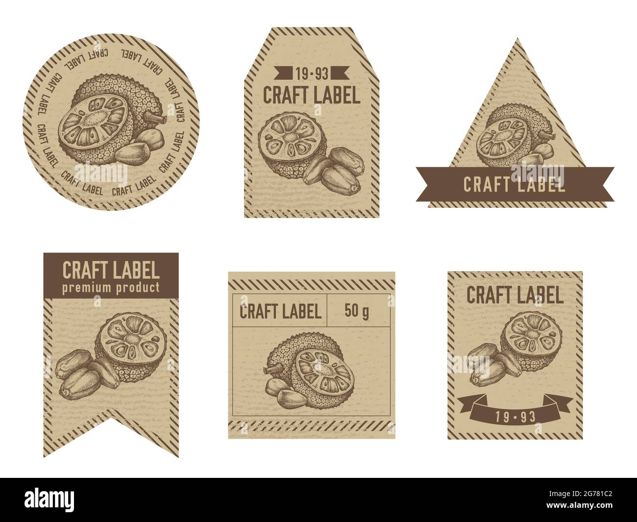 Craft labels vintage design with illustration of jackfruit Stock Vector ...