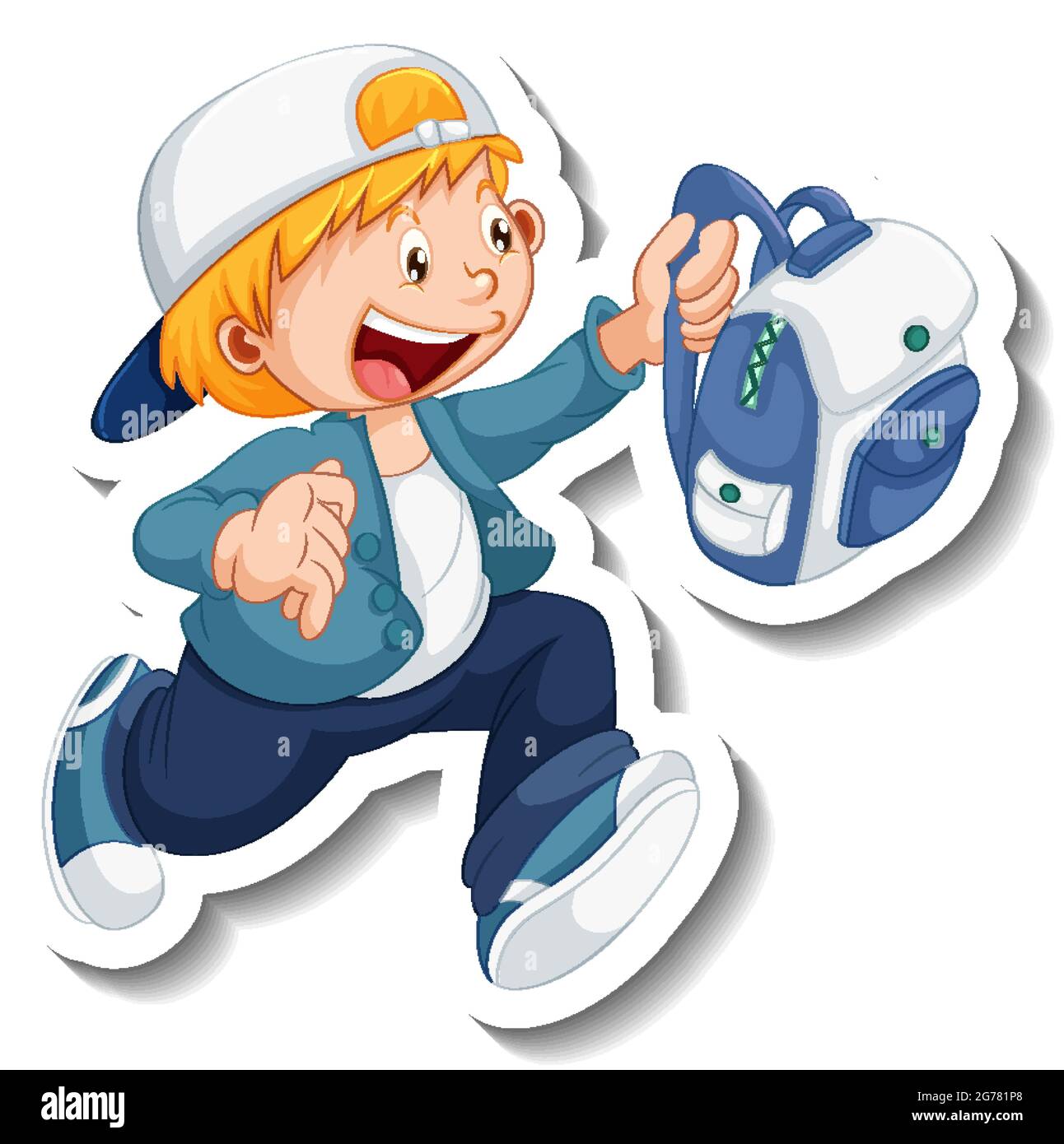 Sticker template with a student boy cartoon character isolated ...