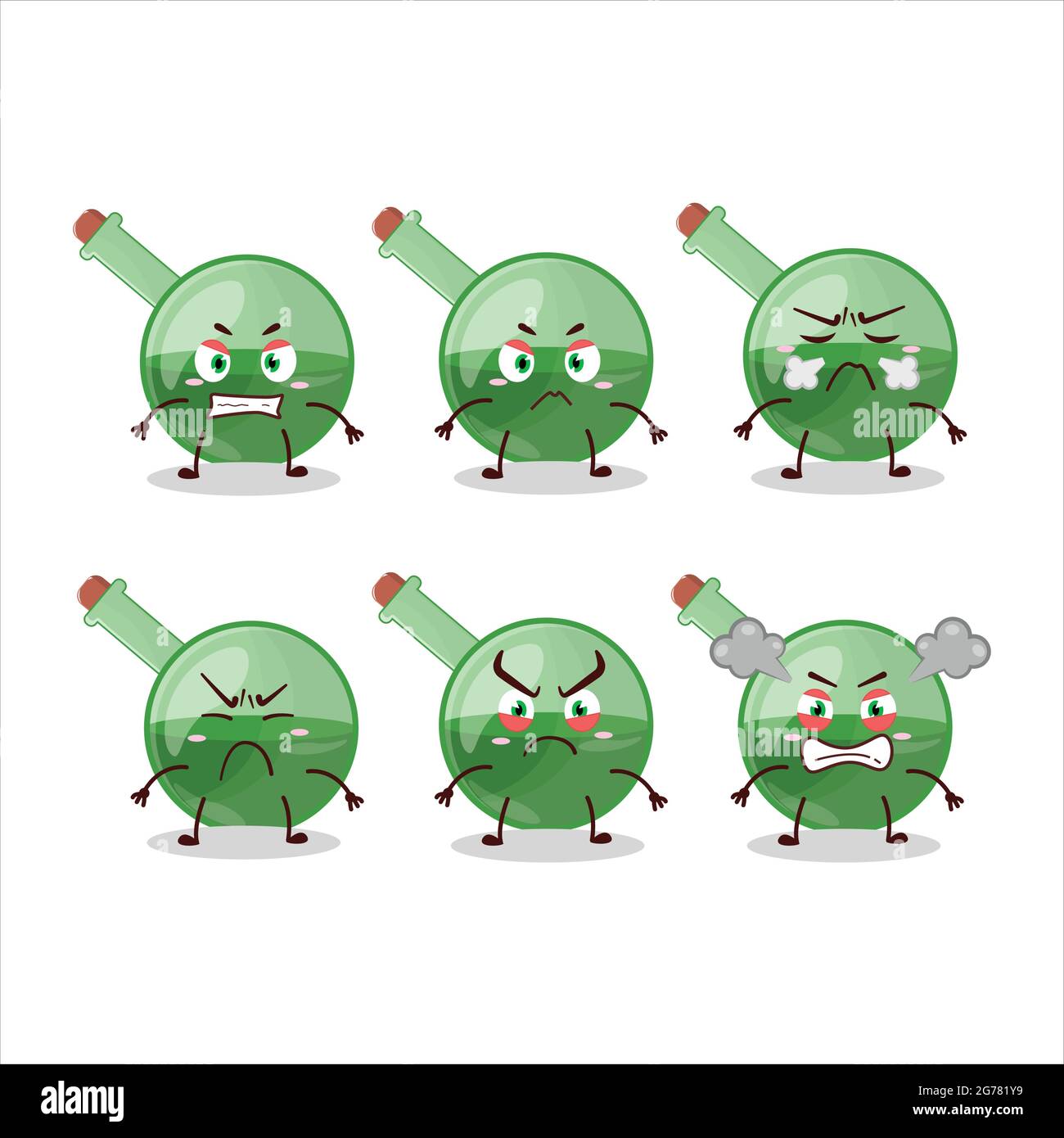 Green magic potion cartoon character with various angry expressions ...