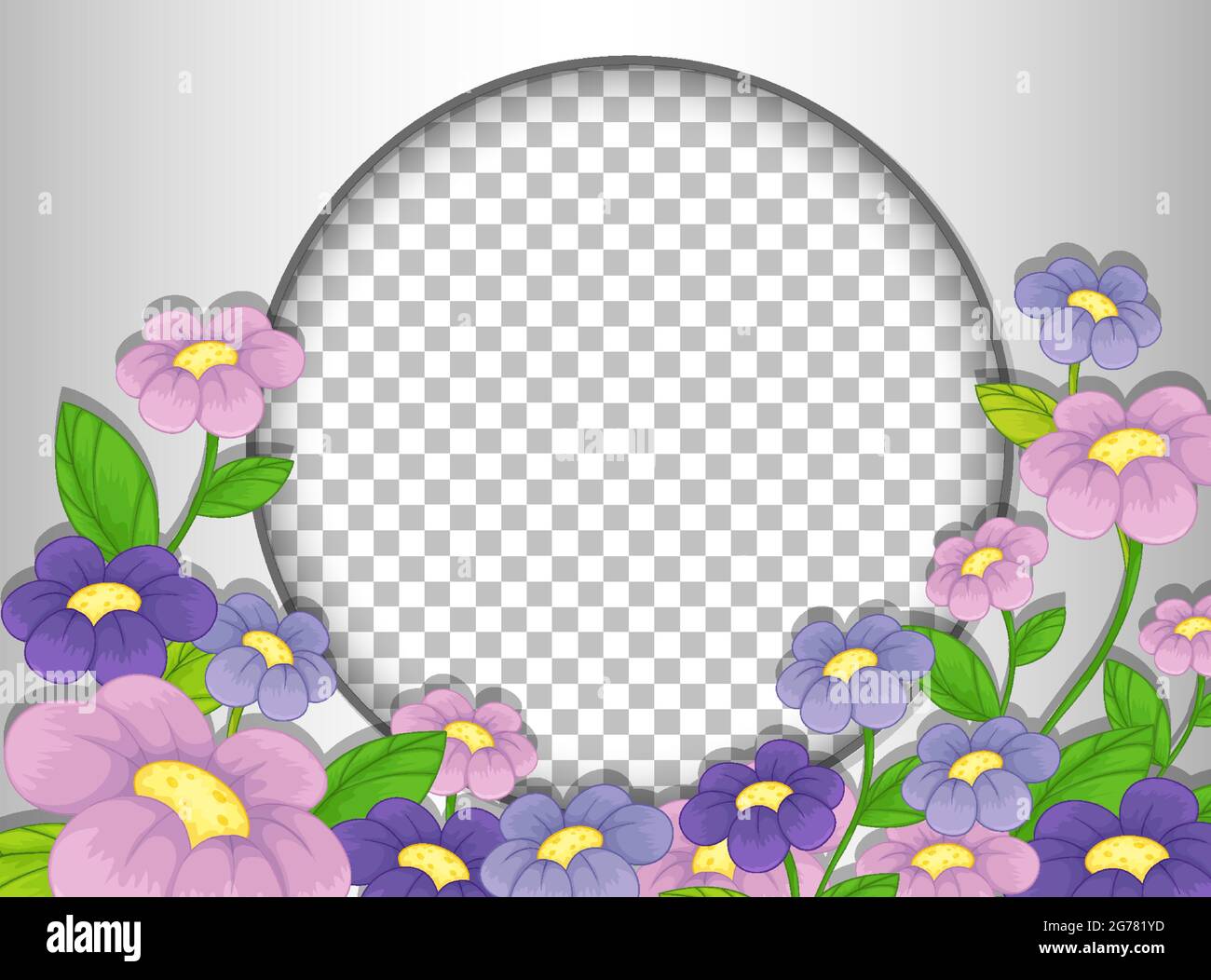 Round frame transparent with purple flowers template illustration Stock ...