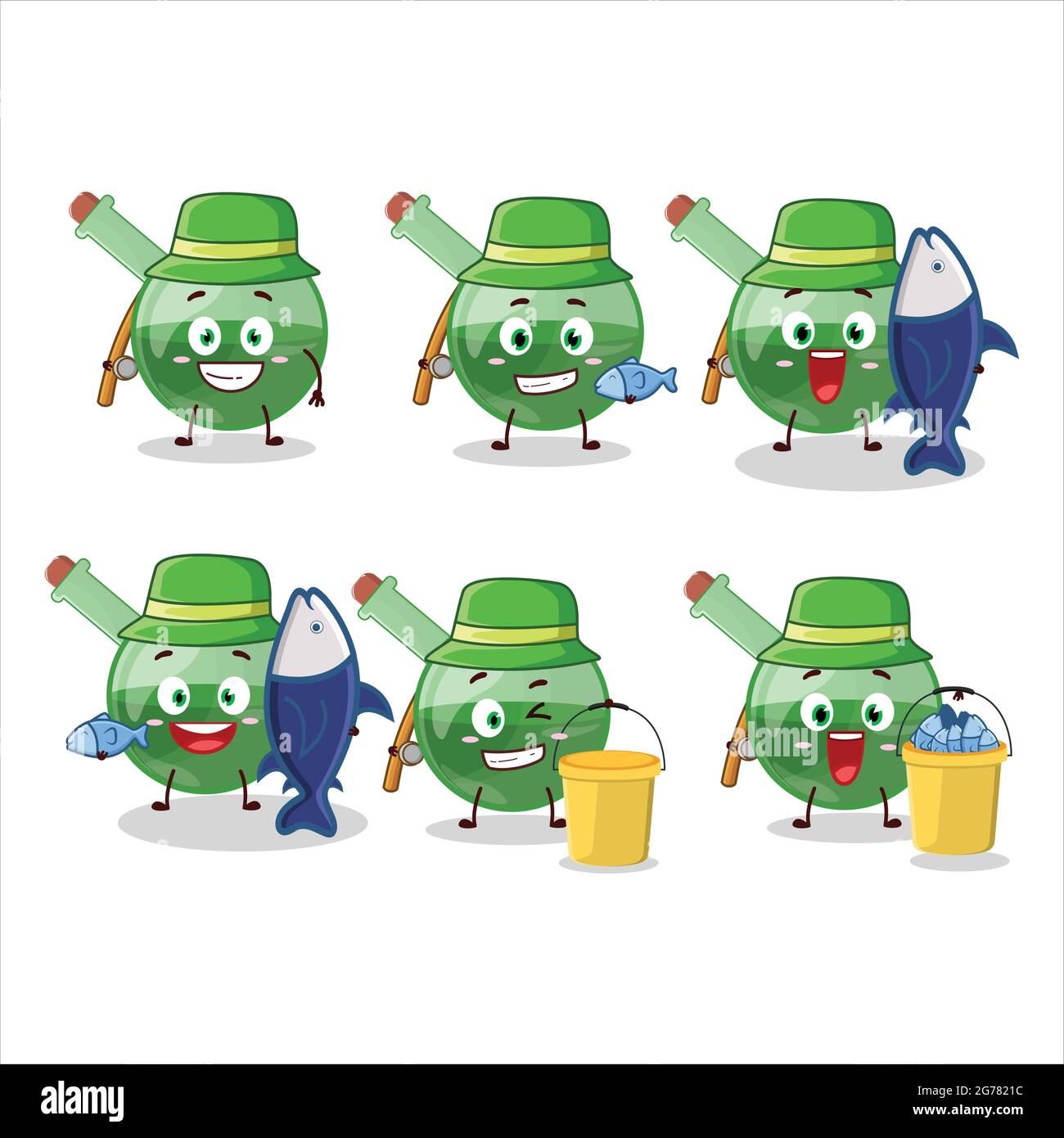 A fisherman green magic potion cartoon picture catch a big fish. Vector ...