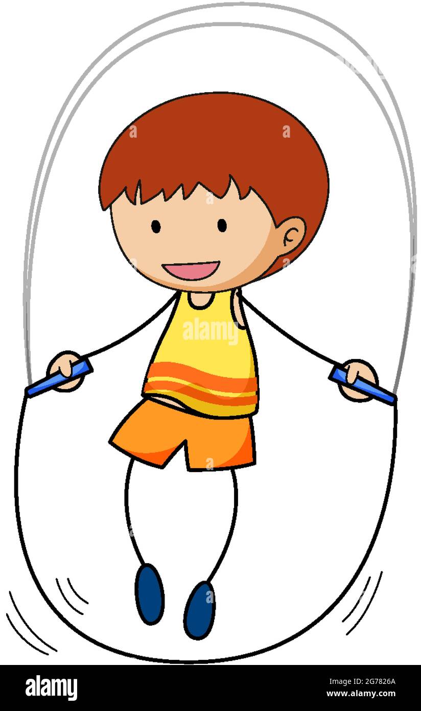 A boy's jumping rope doodle cartoon character isolated illustration ...