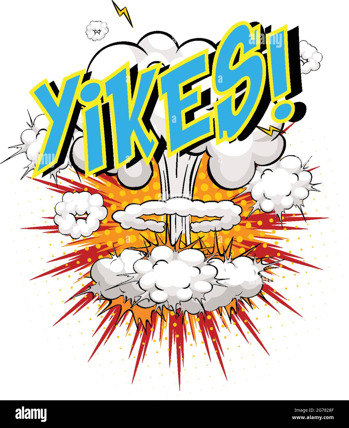 Word Yikes on comic cloud explosion background illustration Stock ...