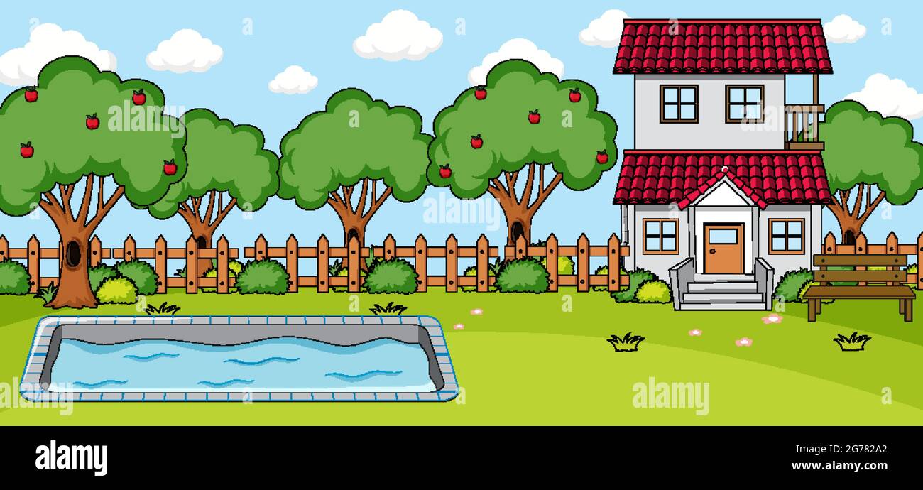 Empty house outdoor scene at daytime illustration Stock Vector Image ...