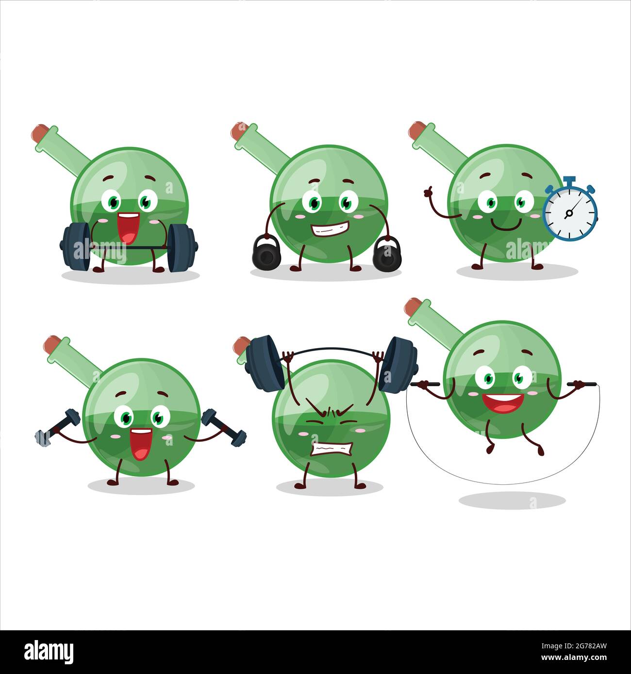 A healthy green magic potion cartoon style trying some tools on Fitness ...