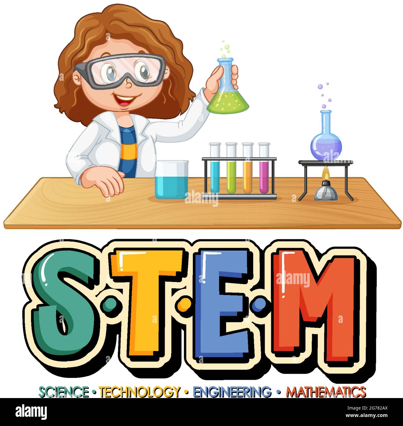 STEM education logo with scientist cartoon character illustration Stock ...