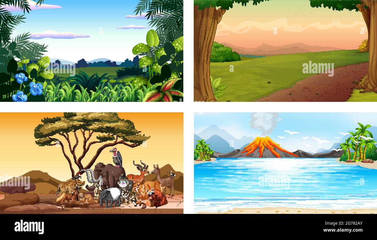 Four different nature horizontal scene illustration Stock Vector Image ...