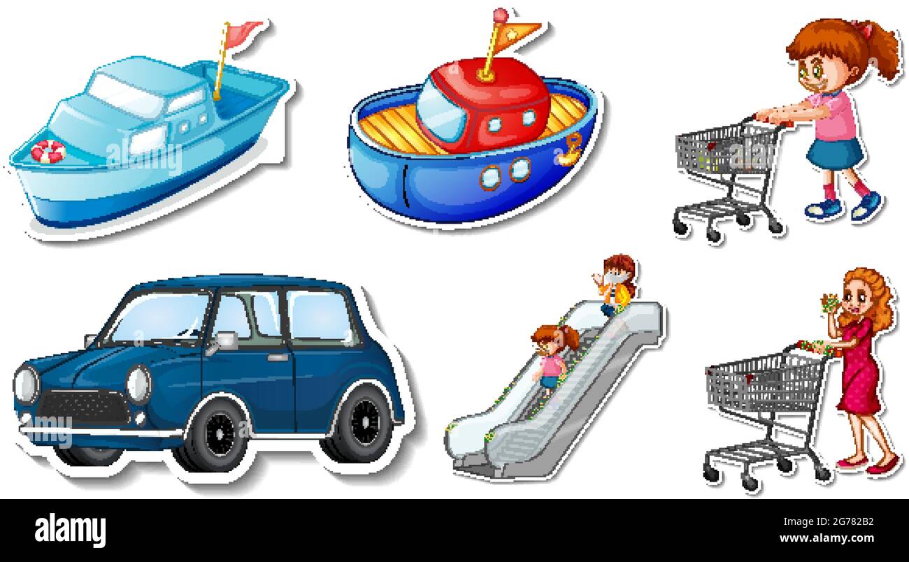 Random stickers with transportable vehicle objects illustration Stock ...