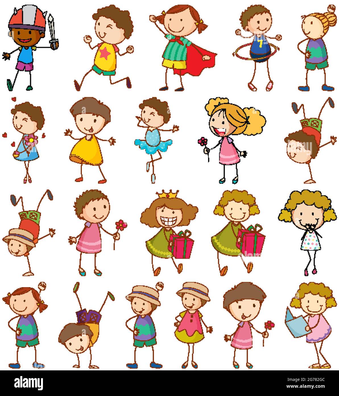 Set of different doodle kids cartoon character illustration Stock ...
