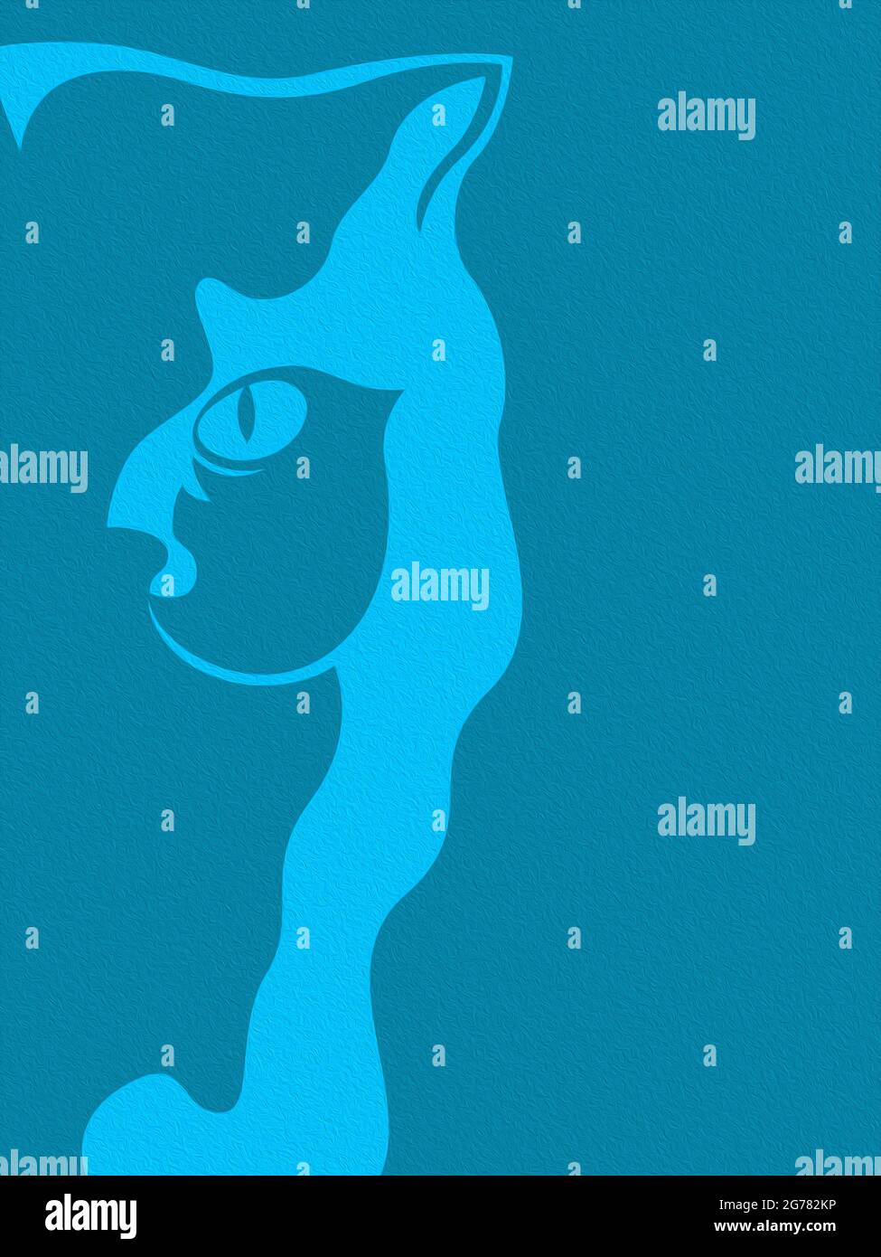 Blue stencil of a serious cat on the muted dark background Stock Photo ...