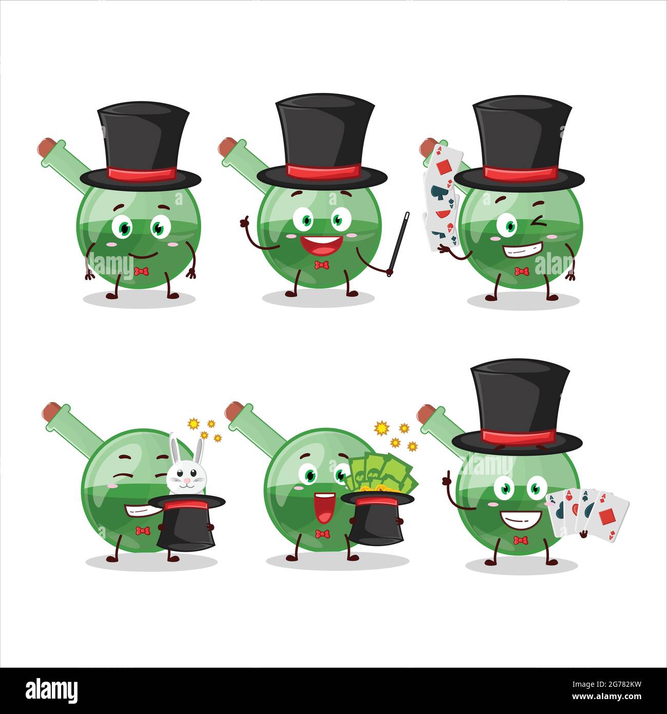 A green magic potion Magician cartoon character perform on a stage ...